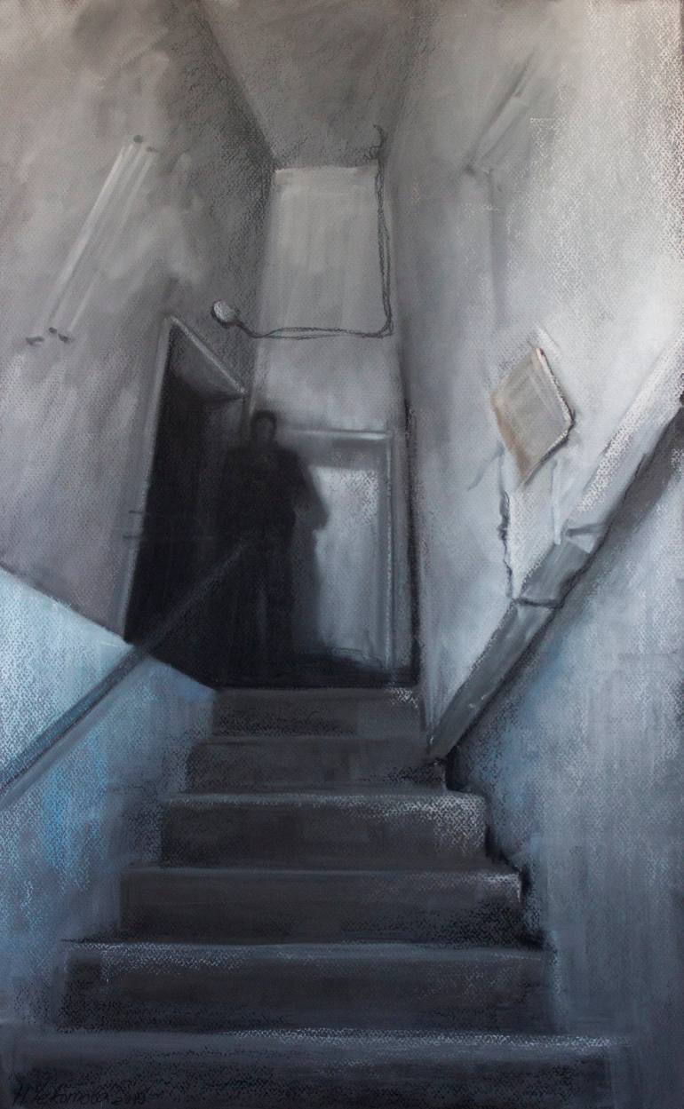 Black staircase Drawing by Natalia Chekotova | Saatchi Art