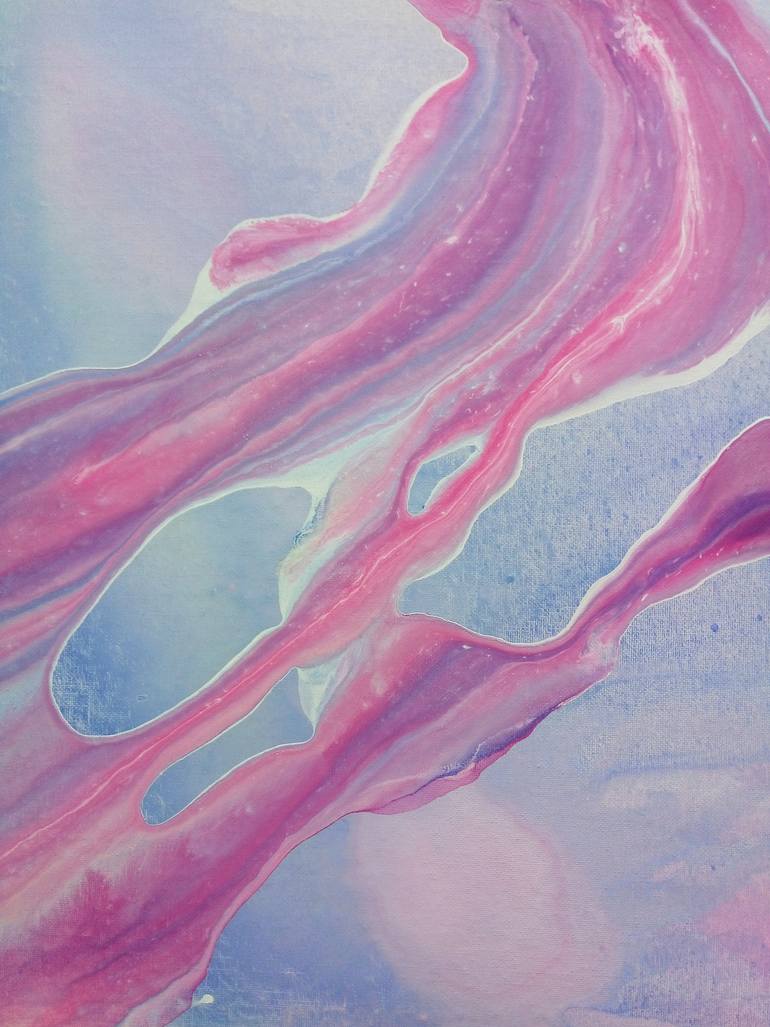 Original abstract acrylic painting on canvas Pink blue white stains ...