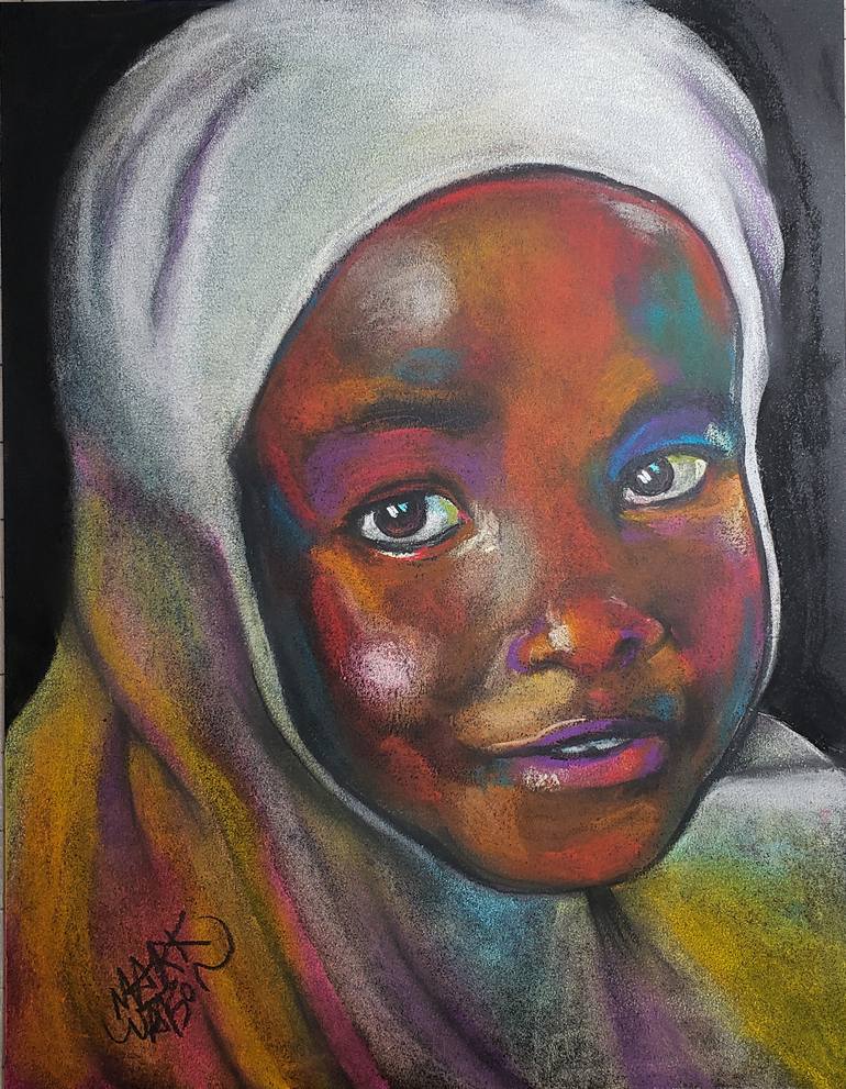 Ugandan Girl in Headscarf Drawing by Mark Watson | Saatchi Art