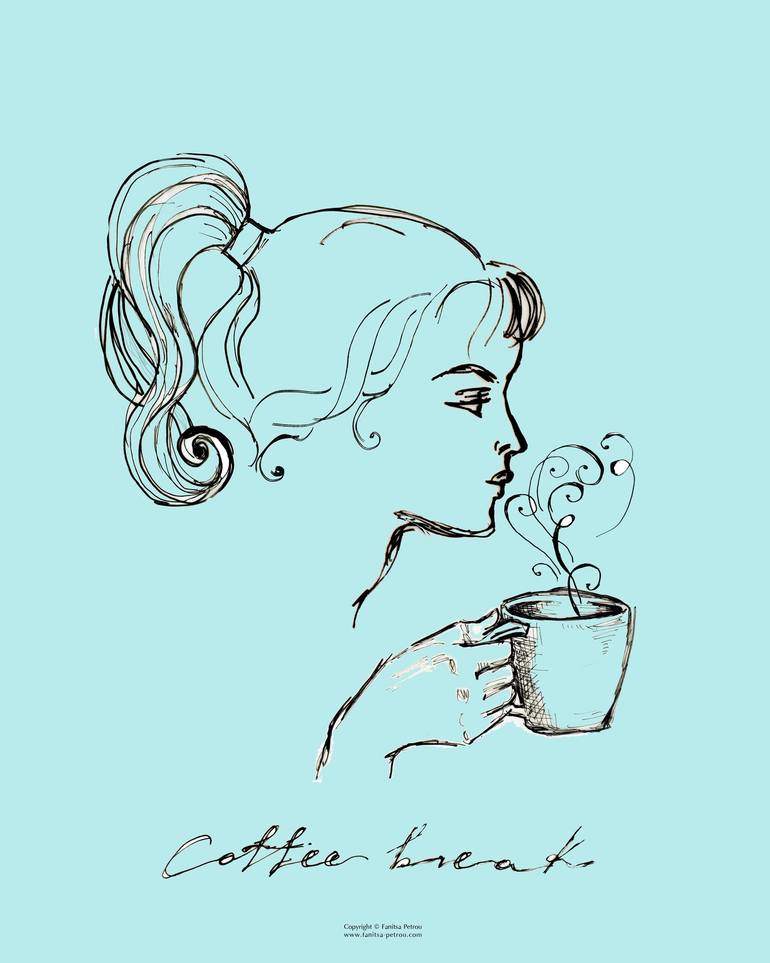 Coffee Break. Drawing by Fanitsa Petrou | Saatchi Art