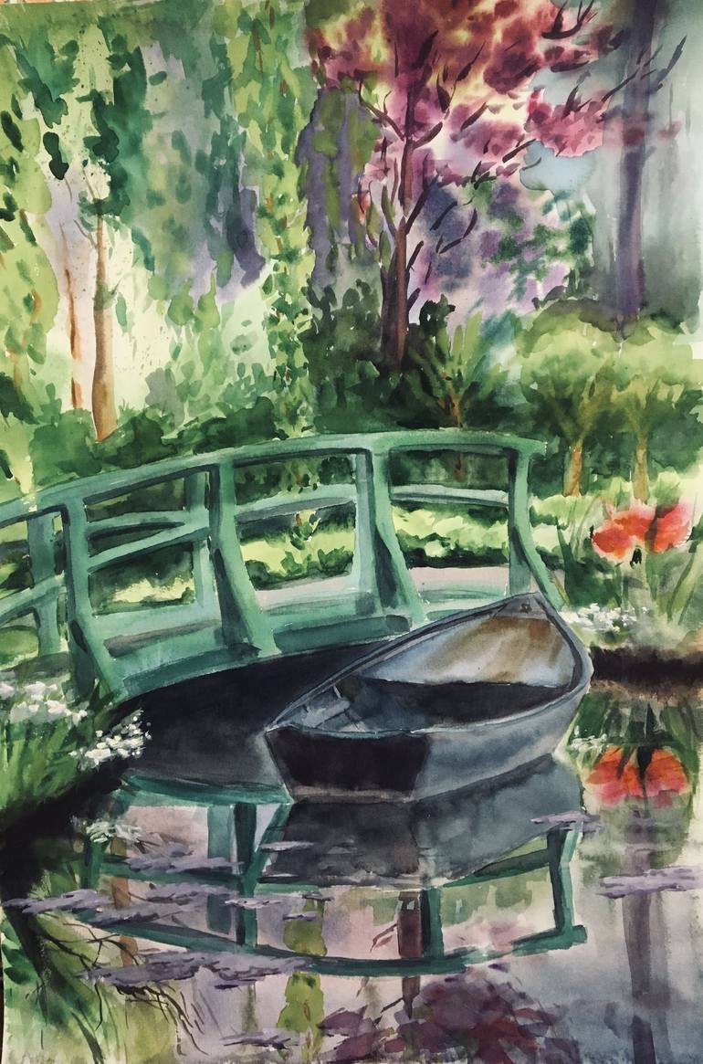 Blue boat in Claude Monet's garden at Giverny Painting by Marina ...