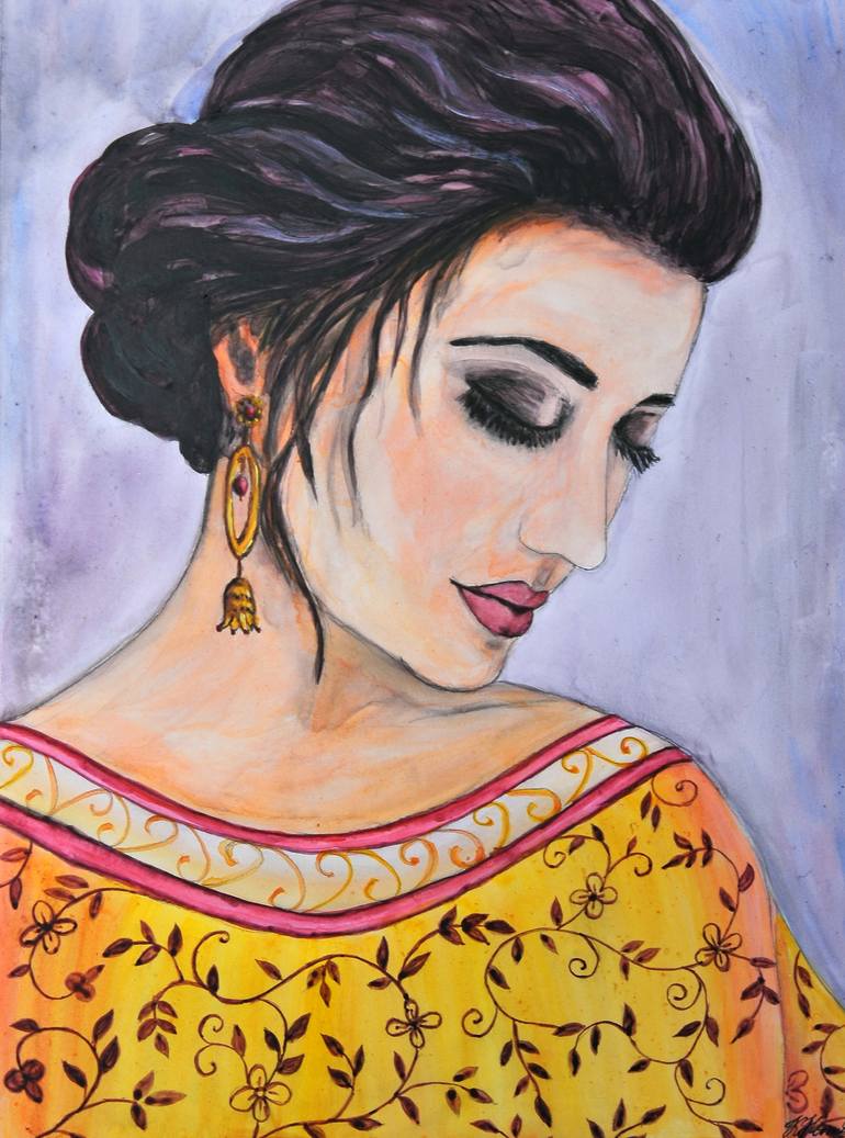 Beautiful SARI Painting by Natalia Karapunarly | Saatchi Art