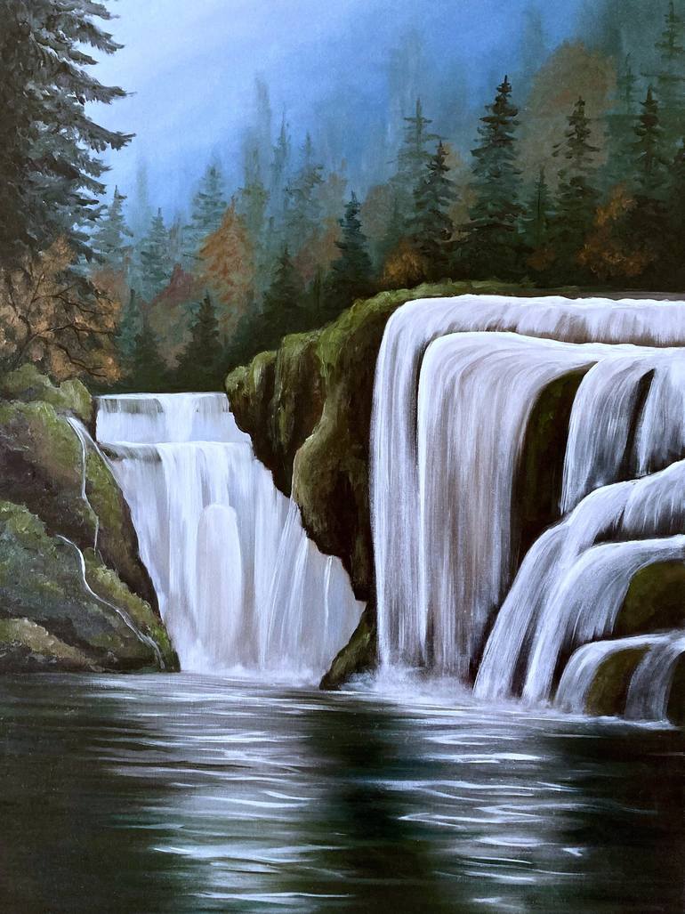 Silver waterfalls Painting by Natalia Karapunarly | Saatchi Art