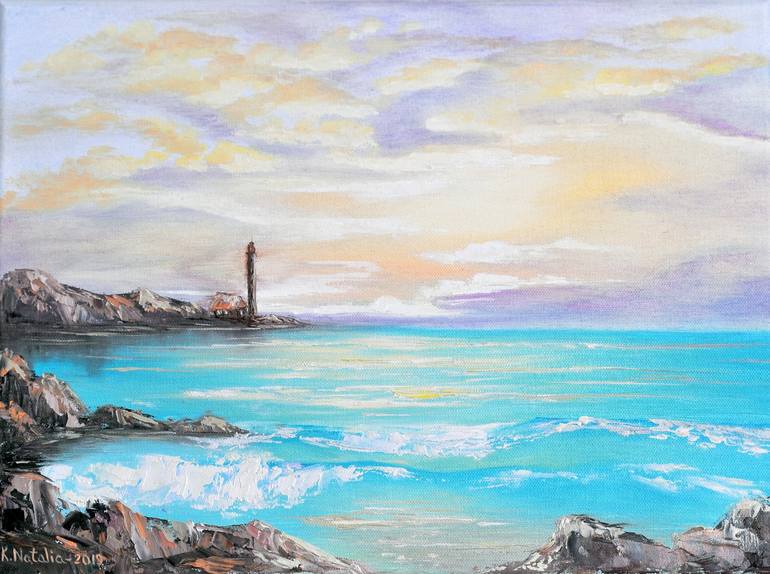 The Turquoise Sea Painting by Natalia Karapunarly | Saatchi Art