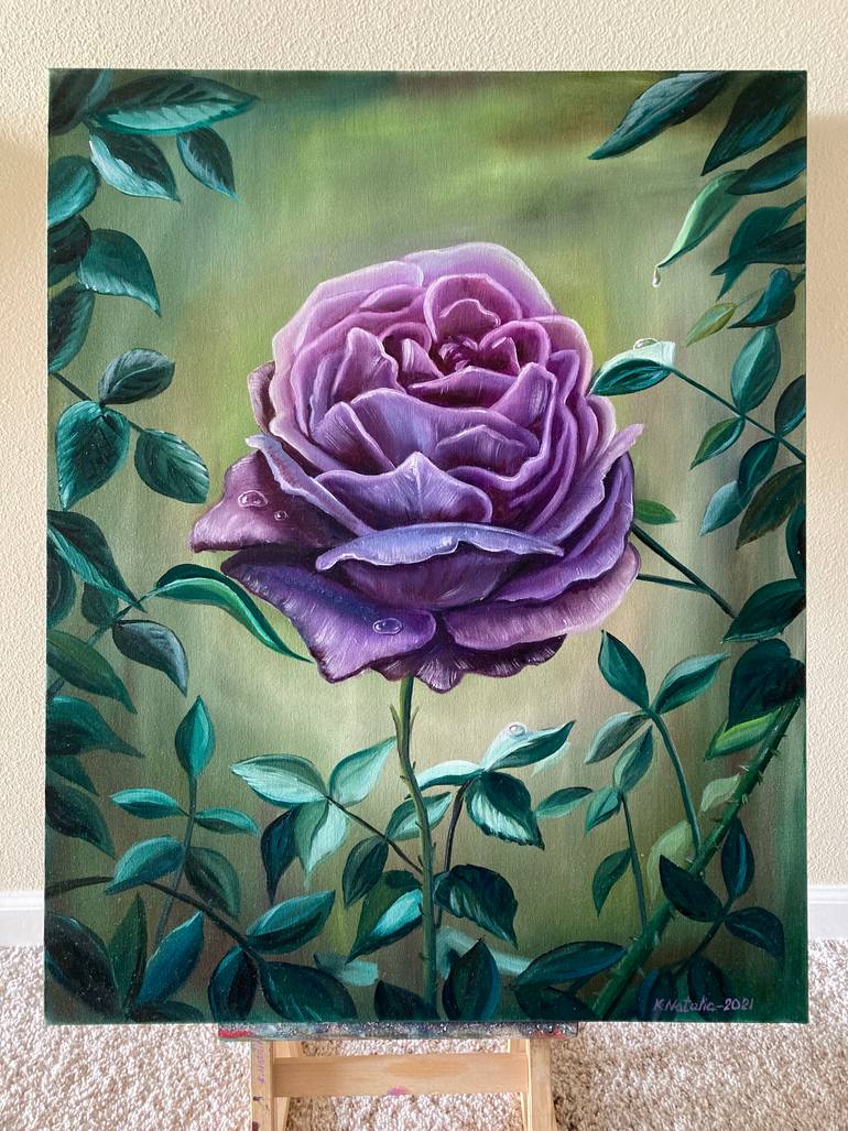 PURPLE ROSE Painting by Natalia Karapunarly | Saatchi Art