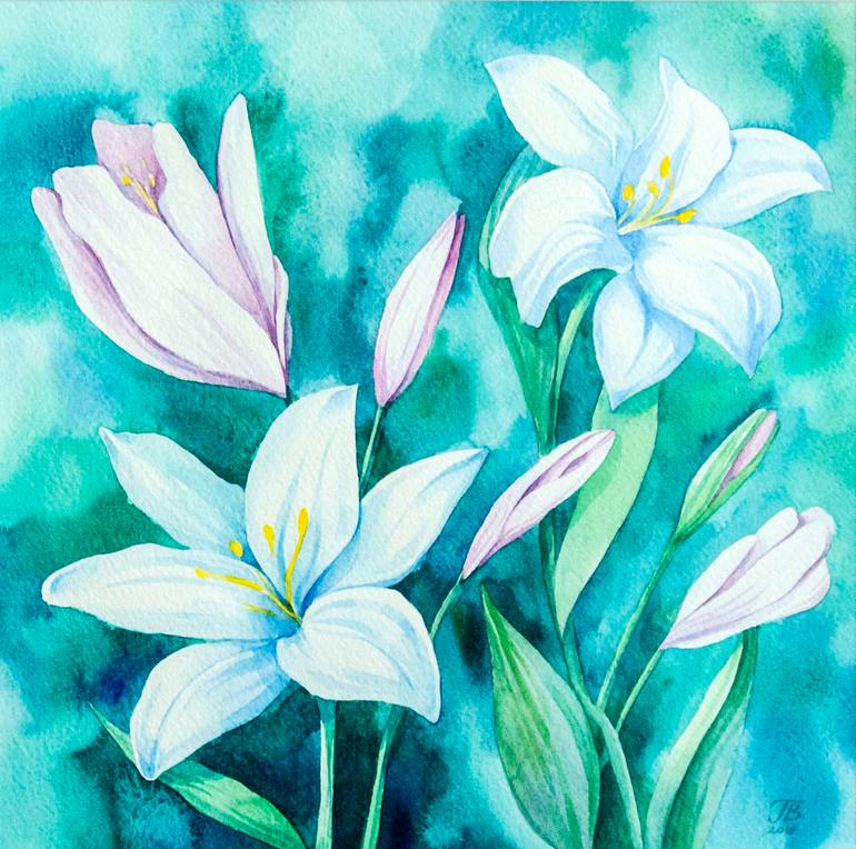 Lilies Painting by Halyna Dobrianska | Saatchi Art
