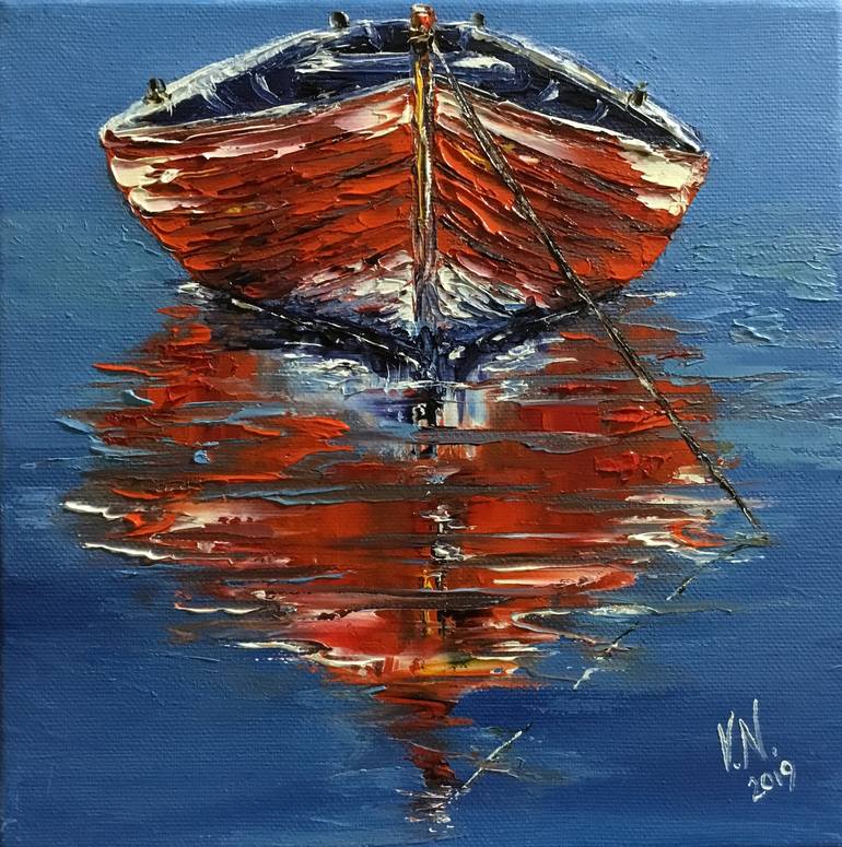 Old red boat Painting by Volodymyr Nezdiimynoha | Saatchi Art
