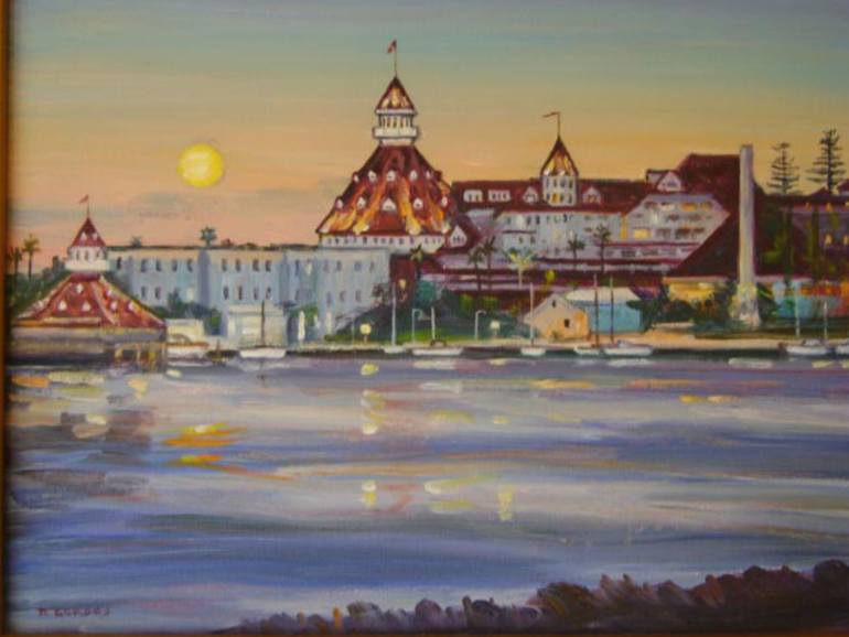 Hotel Del Coronado at Sunset, Coronado, California Painting by Robert ...