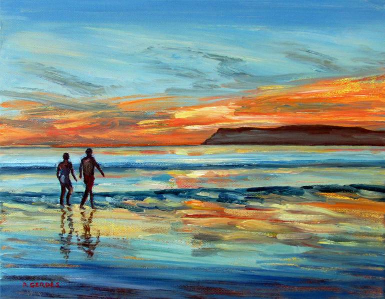 Coronado Sunset with Figures Painting by Robert Gerdes | Saatchi Art