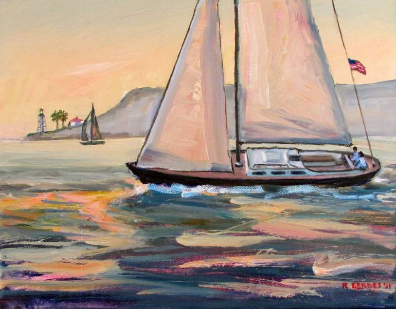 Sailboats on San Diego Bay Painting by Robert Gerdes | Saatchi Art