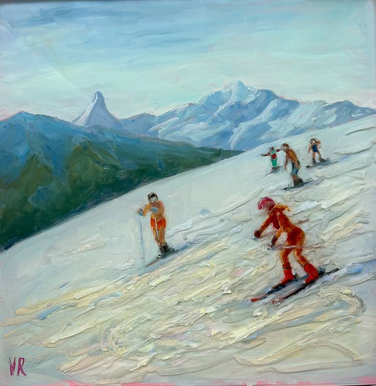 Sunny skiing 3D oil painting + resin Painting by Victoria Rechsteiner | Saatchi Art