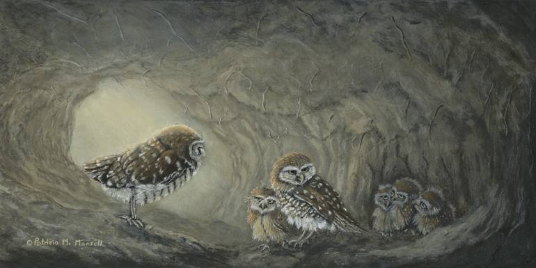 Little Diggers-Burrowing Owls Painting by Patricia Mansell | Saatchi Art