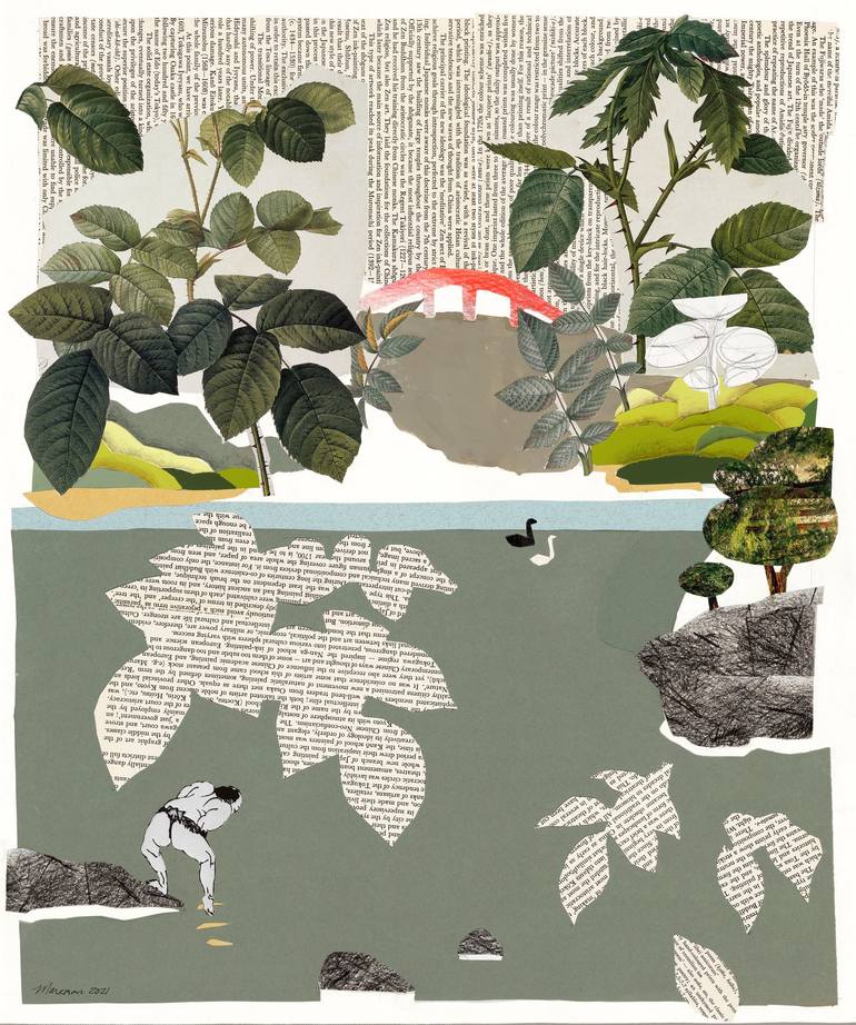Bathing in the Lake in Winter Collage by Lori Markman | Saatchi Art