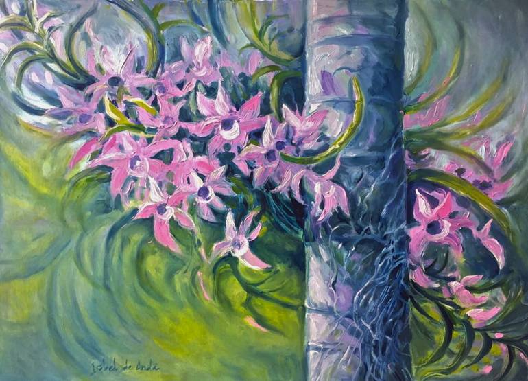 orquídeas en la palma Painting by Isabel de Anda | Saatchi Art