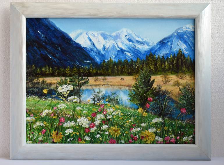 Alpine Mountains Painting Swiss Alps Original Oil Painting Meadow ...