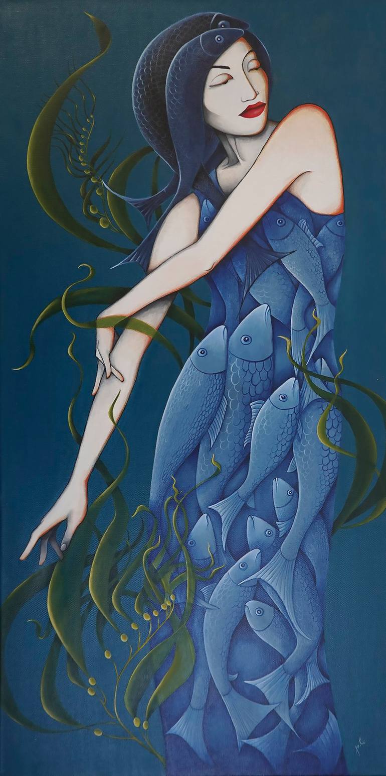 FISH IN THE SEA (SOLD) Painting by Judith Ploberger | Saatchi Art