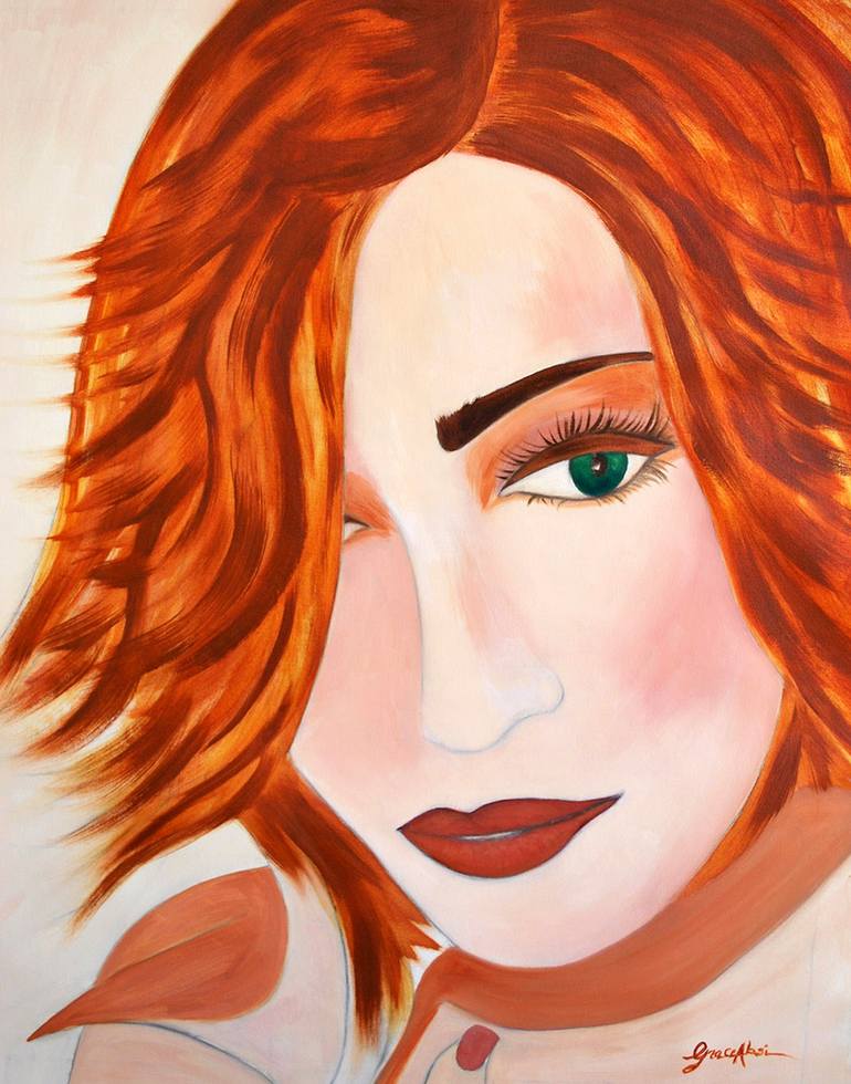 Grace Absi – Oil on canvas – Lady in red 2 Painting by Grace Absi ...