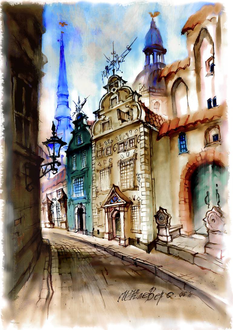 Riga Three Brothers Painting by Igor Klevers-Baldin | Saatchi Art