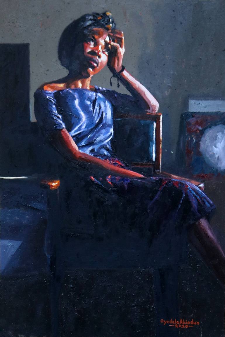On Her Mind II Painting by Abiodun Oyedele | Saatchi Art