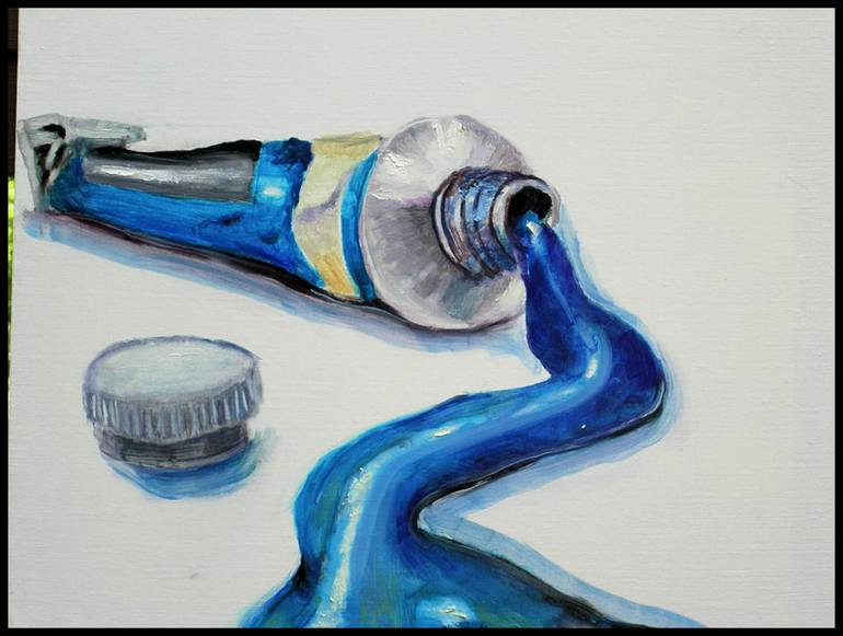 Blue Paint Tube Painting by Mike Martin | Saatchi Art