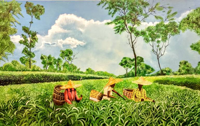 Tea Garden Painting by Binit Agarwal | Saatchi Art