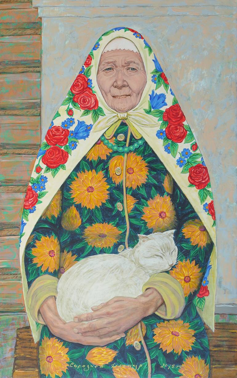 Tatar woman with a cat Painting by Ilnur Siraziev | Saatchi Art
