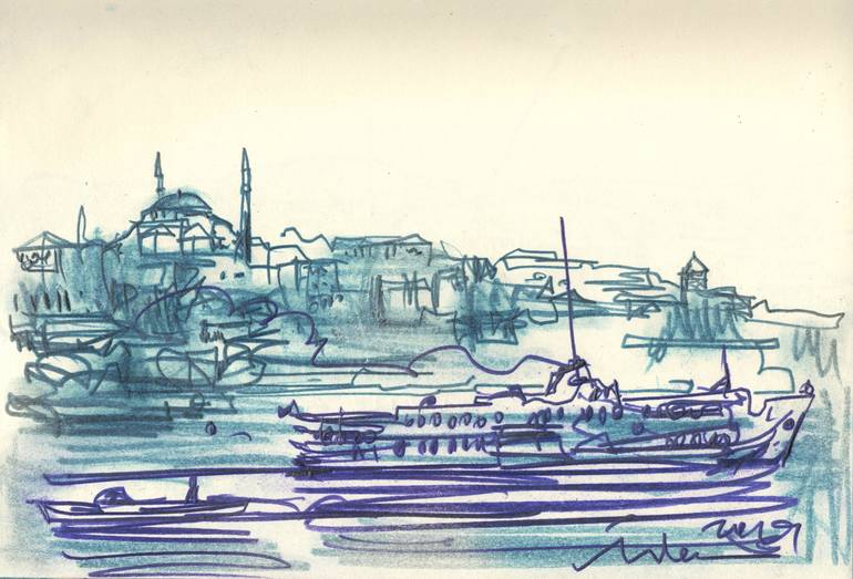Bosphours / İstanbul Drawing by Ahmet Sinasi Isler | Saatchi Art