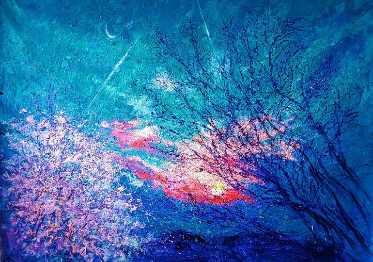 SUNSET IN BLOOM WITH CELESTIAL PATHS Painting by Andrés Rueda | Saatchi Art