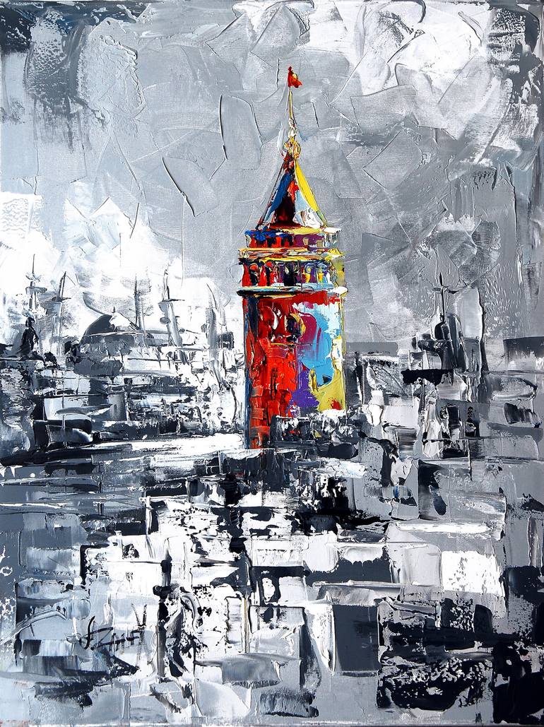 İstanbul Landscape-Galata Tower Painting by Ali Aliyev | Saatchi Art
