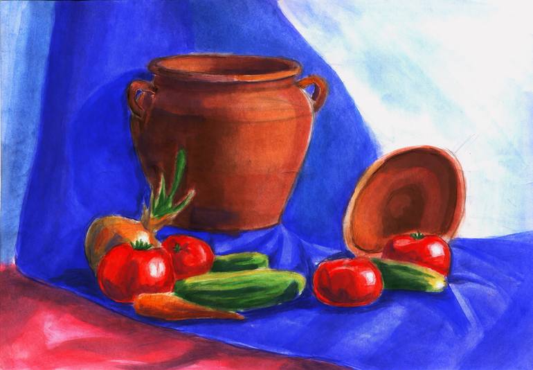 Still Life with clay pot and vegetables Painting by Kayla Yeva ...