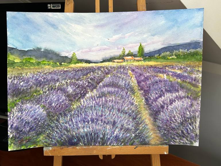 Lavender fields in Provence Original Watercolor Painting Painting by ...