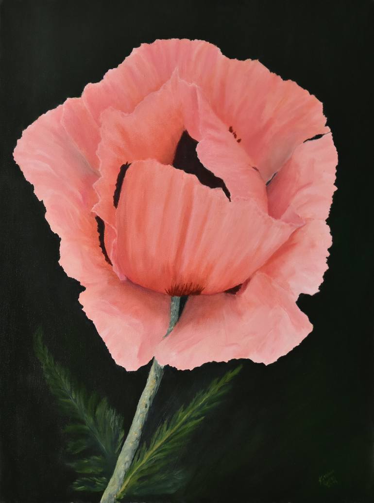 Salmon Poppy Painting by Kathleen Curran Smits | Saatchi Art