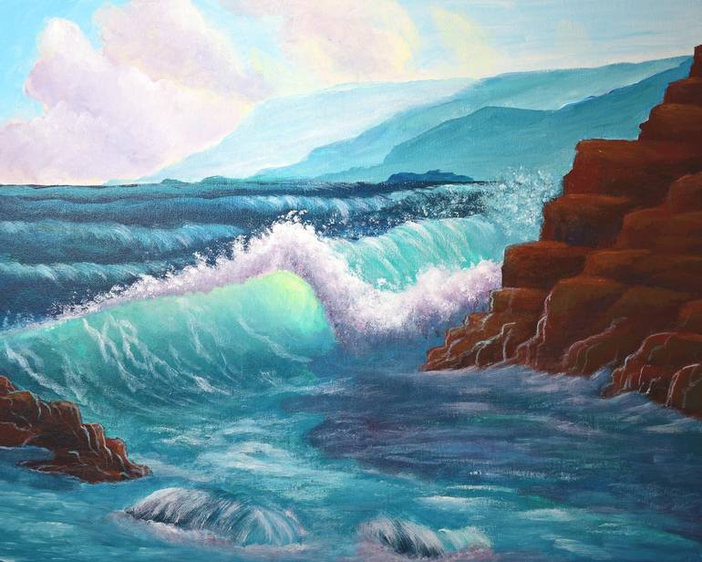 Seascape Rocks Painting by Brady Nielson | Saatchi Art