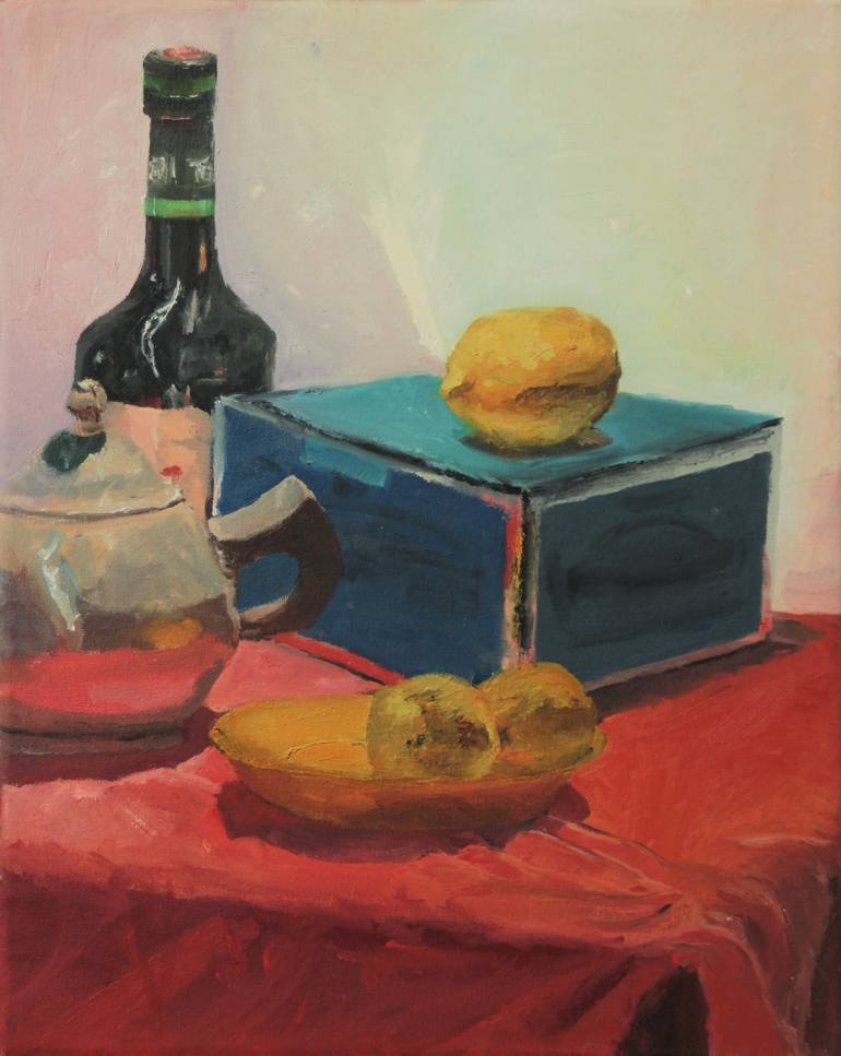 Wine and Lemons Painting by Nathan Bergen | Saatchi Art