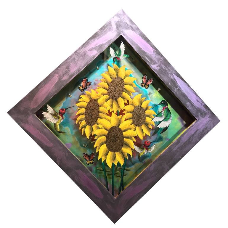 Sunflower Compass Painting by Saul Calivilca | Saatchi Art