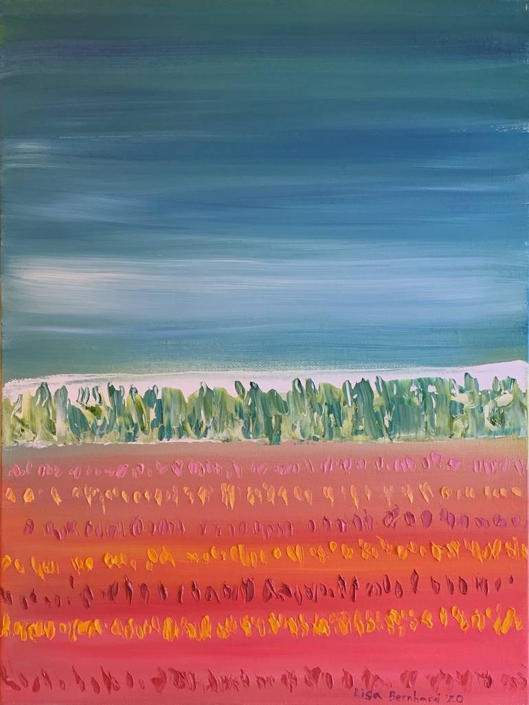 Flower Field in Red Painting by Lisa Bernhard | Saatchi Art