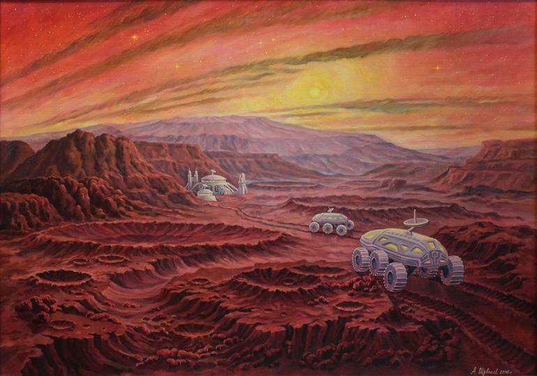 Tourist base on Mars Painting by Andrey Shuvalov | Saatchi Art