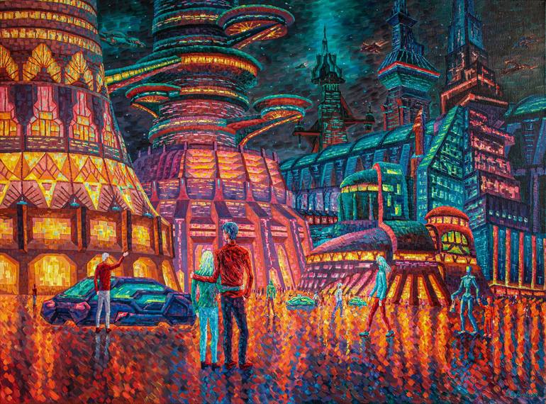 Two in the city Painting by Andrey Shuvalov | Saatchi Art