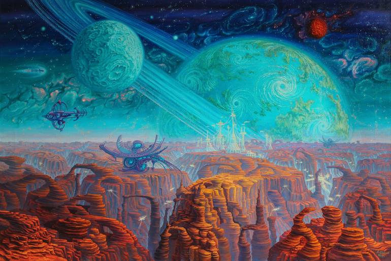 White city in red canyons Painting by Andrey Shuvalov | Saatchi Art