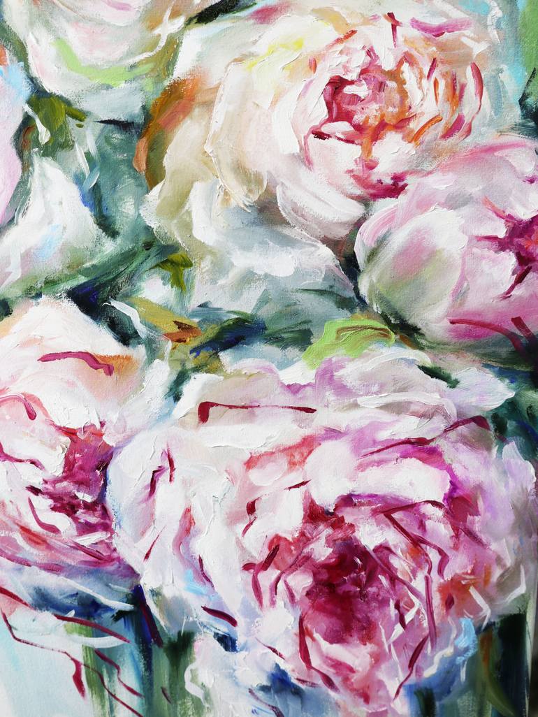 Abstract modern white peonies Painting by Tetiana Masliuk | Saatchi Art