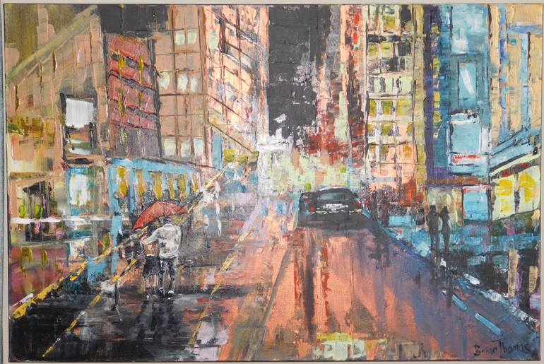 Rain in the City Streets Painting by Brian Thomas | Saatchi Art