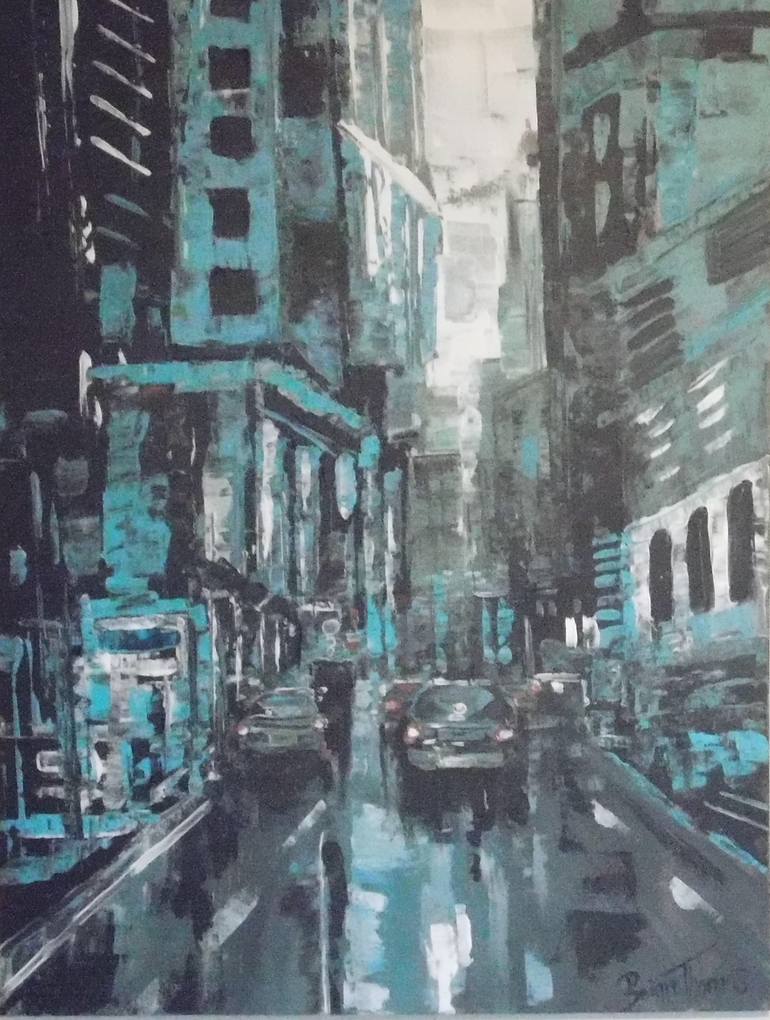 City in Blue Painting by Brian Thomas | Saatchi Art