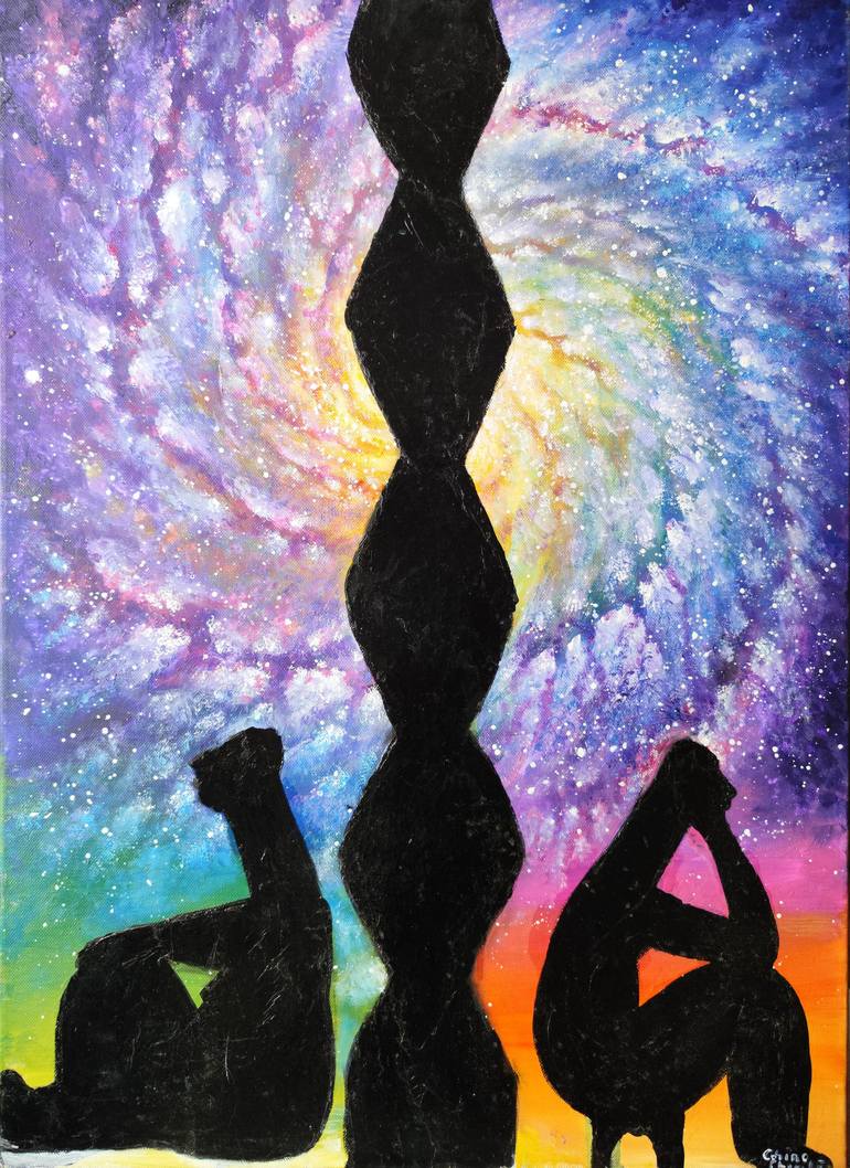 The endless column the thinker and the relaxing woman Painting by ...