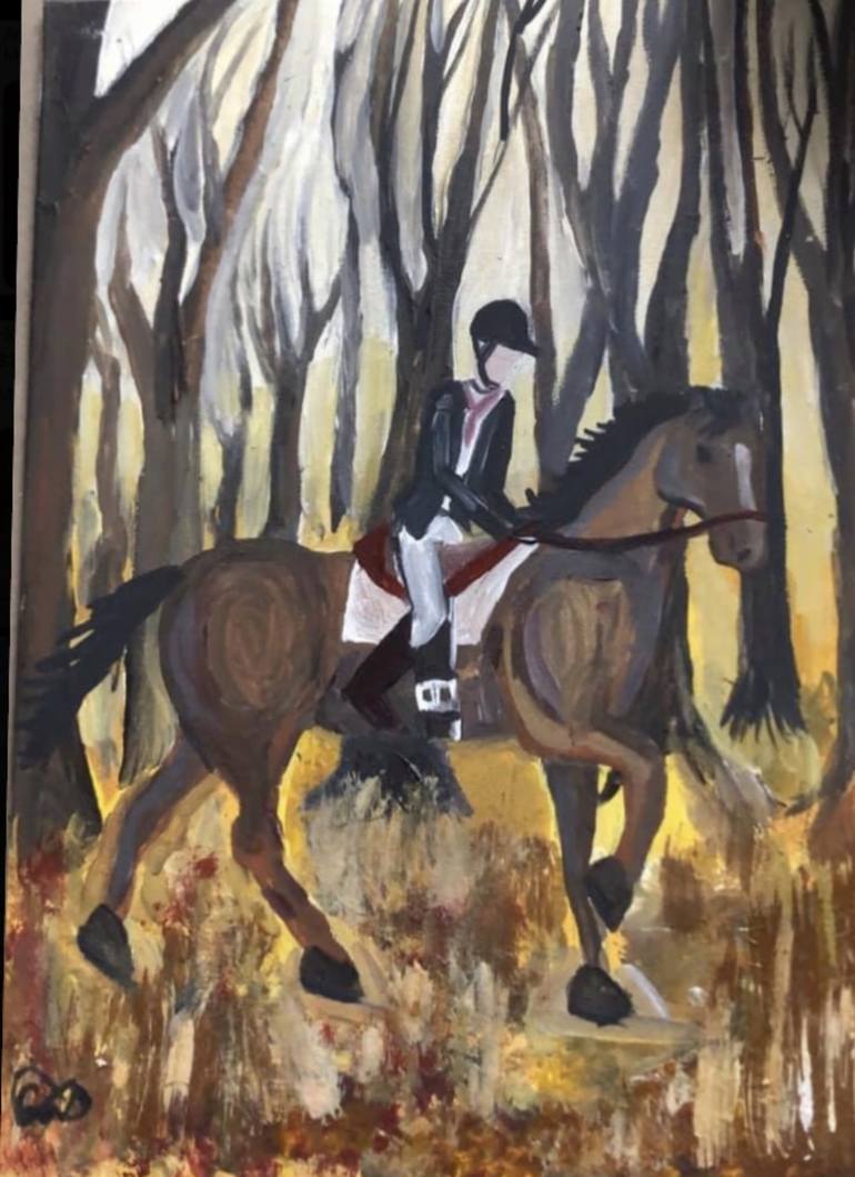 Horse Rider in the forest Painting by David Cojocaru | Saatchi Art