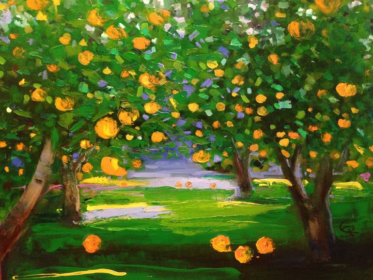 Orange garden Painting by Gunel Rzayeva | Saatchi Art