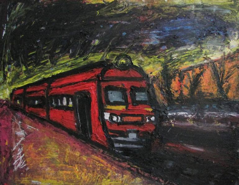 Red train Painting by SAPA ART | Saatchi Art