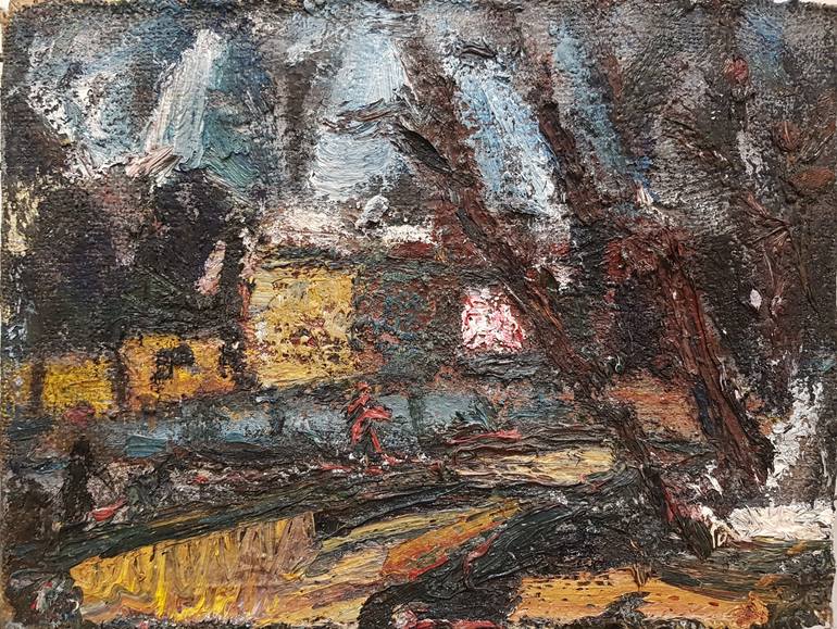 Night walk with the dog Painting by SAPA ART | Saatchi Art