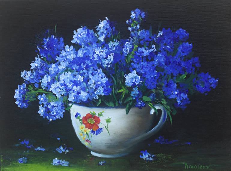 forget-me-nots(myosotis) Painting by Evgeny Timofeev | Saatchi Art