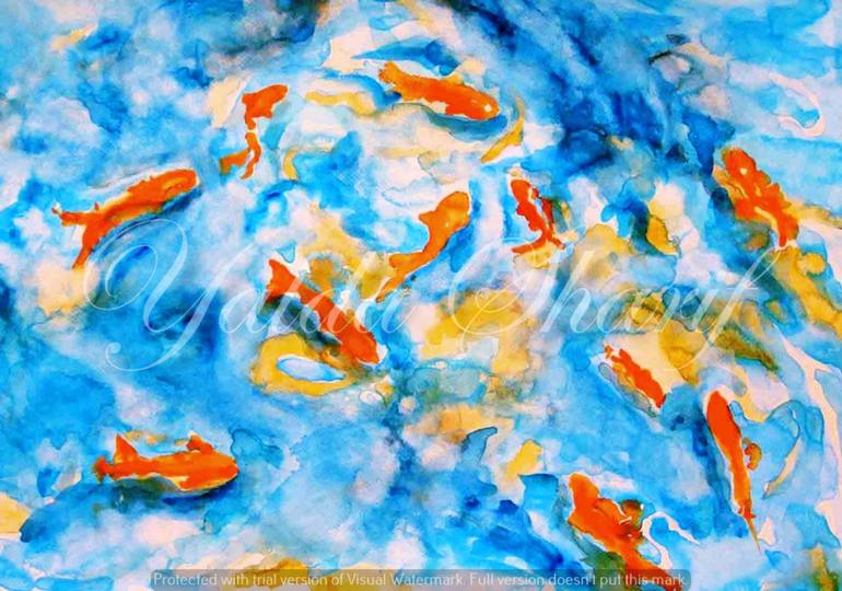 The red fishes in shallow pool in watercolor Painting by Yalda Sharif ...