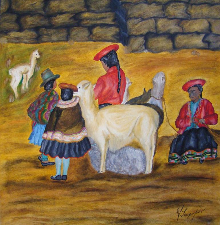 Peasants of the Andes Painting by J Leopold | Saatchi Art